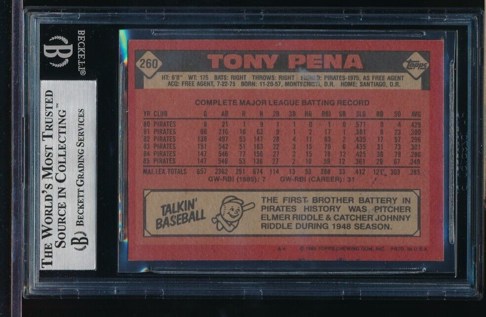 1986 TOPPS #260 Tony Pena signed auto autograph BAS BECKETT centered ...