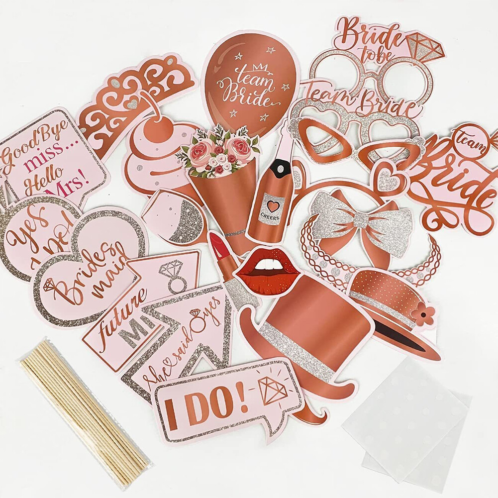 25pcs Photo Booth Props Rose Gold Team Handheld Easy To Use Hen Party ...