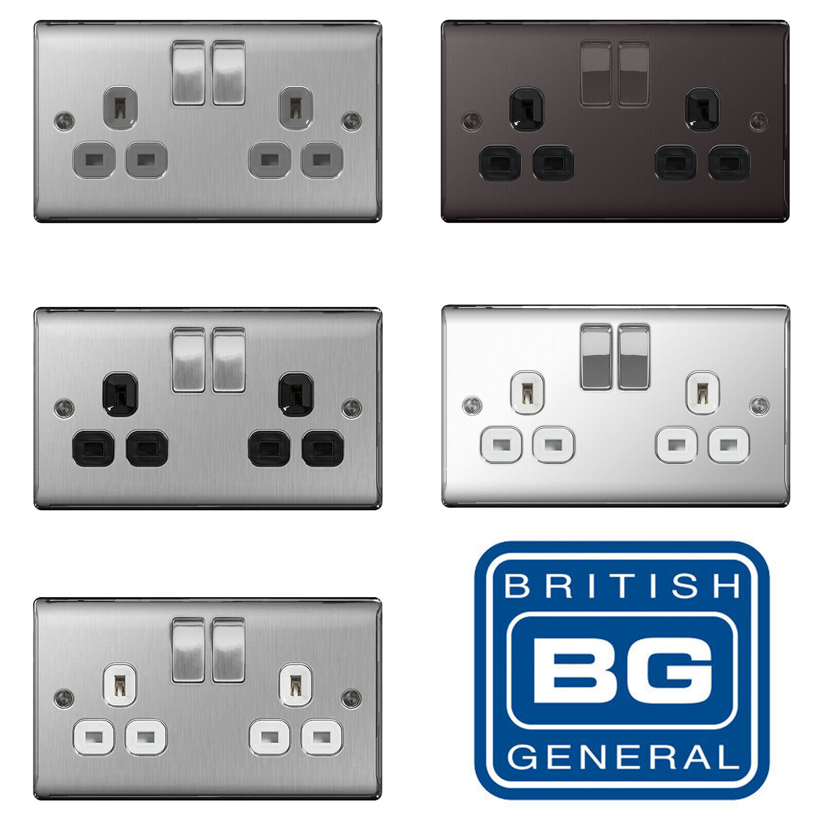 BG Double Socket NBS22G NBS22B NBS22W NBN22B NPC22W Black Grey White ...
