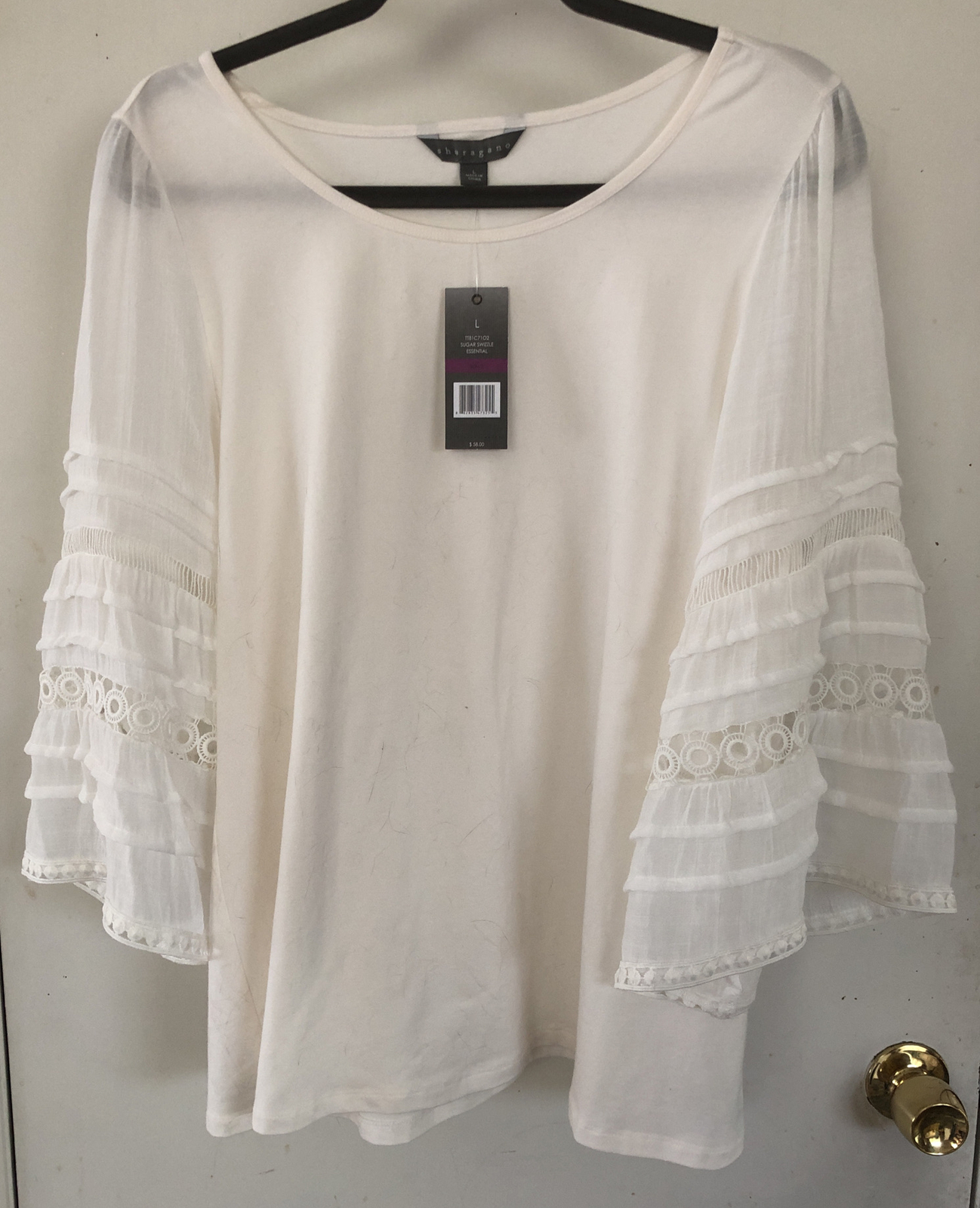 Sharagano New York L Women’s White Blouse 3/4 Cut Out DesignLayered ...