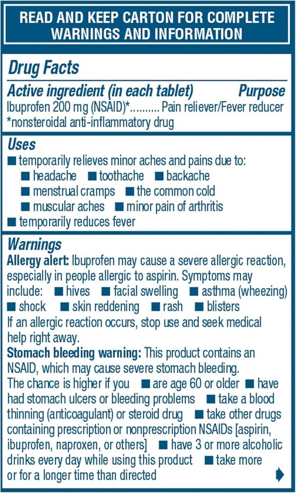 Advil Pain Relievers and Fever Reducer Coated Tablets 200 Mg Ibuprofen ...