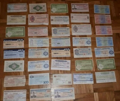 Collezione di 39 Miniassegni in Lire anni 70 Banca Valori vari 100-150 ...