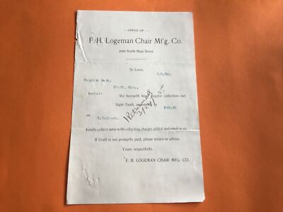 F.H Logeman Chair Mf’g Co St Louis 1905 receipt R38130 | eBay