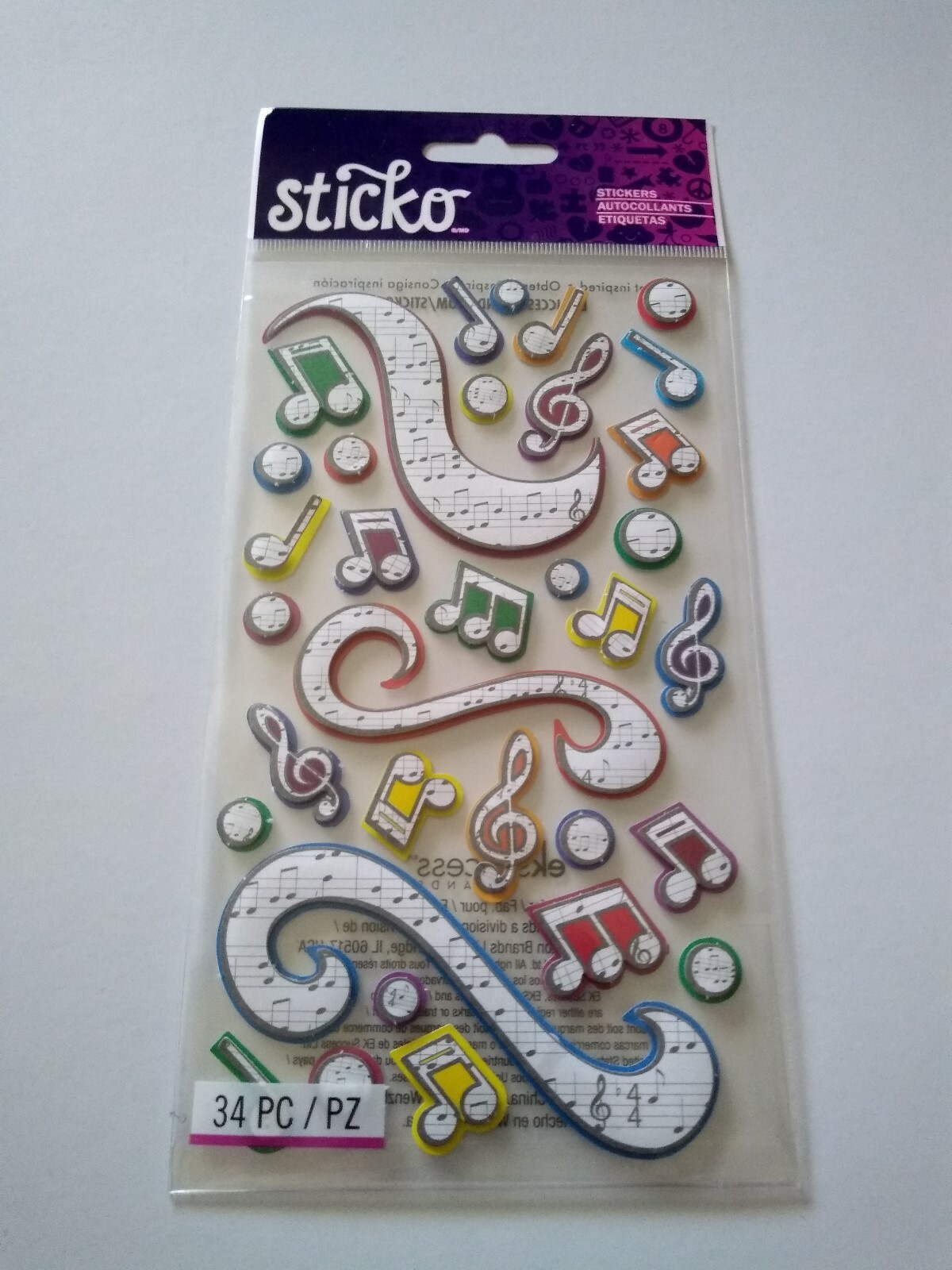 Scrapbooking Stickers Sticko Puffy Colorful Music Notes Blue Red Green ...