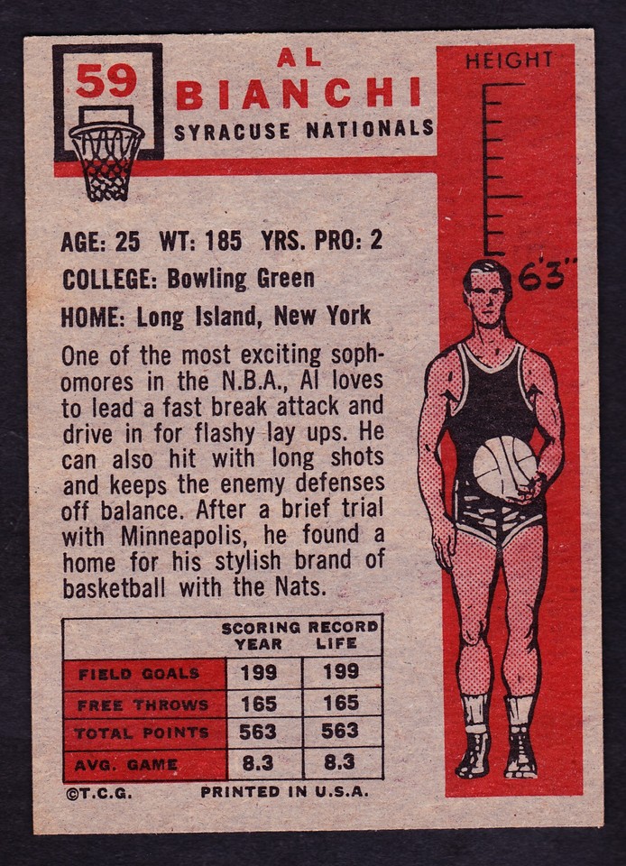 1957-58 TOPPS #59 AL BIANCHI NATIONALS ROOKIE | eBay