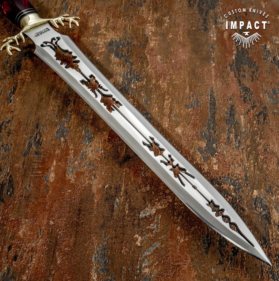 Impact Cutlery Rare Custom Fuller Art Dagger Knife, 3d Brass Stag Guard ...