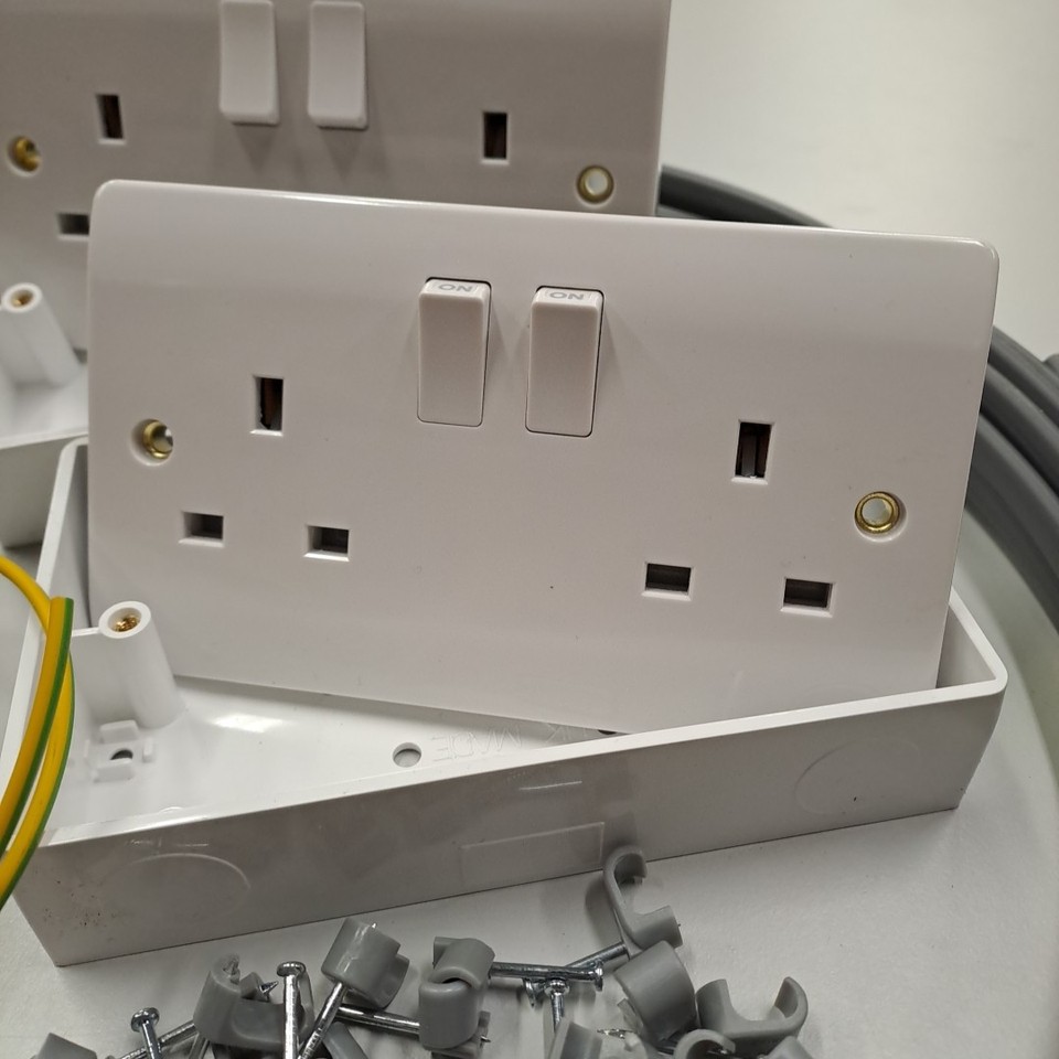 Socket Wiring Kit 13A 2gang DIY Friendly For Shed Garage Outhouse Twin ...