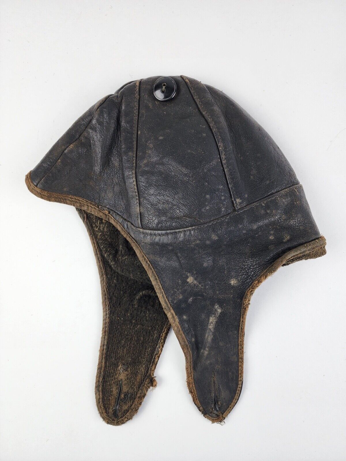 WWII era Pilot Aviator Leather Cap Helmet wool lining… - Gem