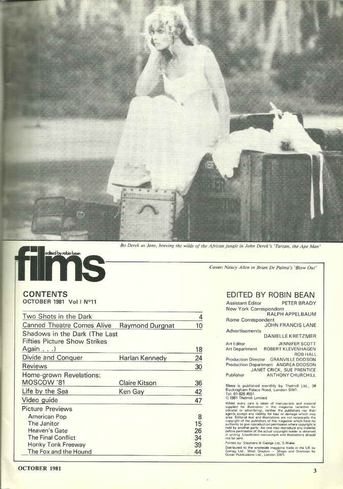 RARE - FILMS ON SCREEN Magazine Oct 1981 Bo Derek Nancy Allen Brooke ...