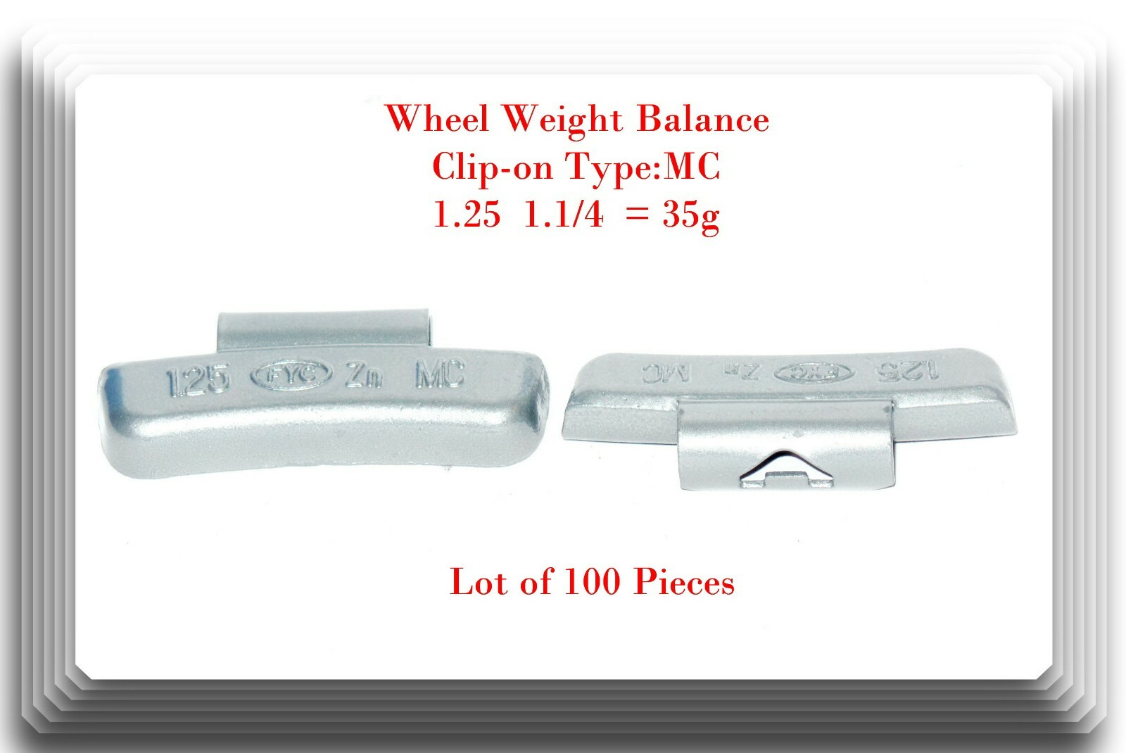 100 Pcs CLIP-ON Wheel Weight Balance MC Type 1.25oz 35g For All Type ...