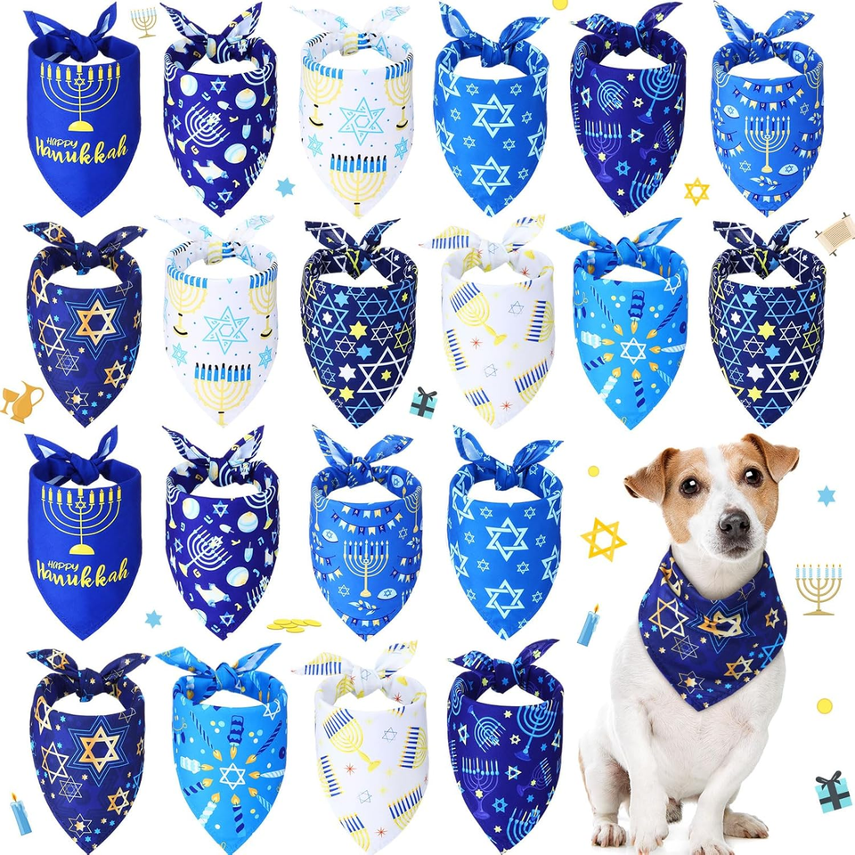 Sweetude 20 Pieces Hanukkah Dog Bandanas Jewish Star Bandanas Chanukah ...