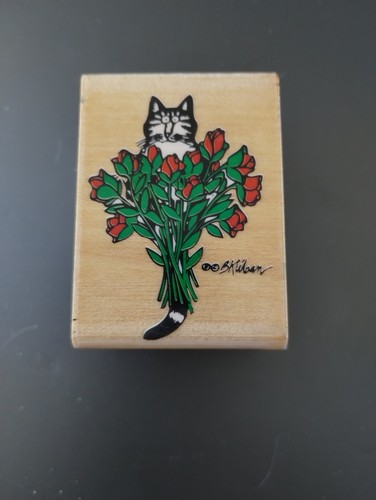 Kliban Cat Rubber Stamp Cat with Roses. Excellent Used Condition ...