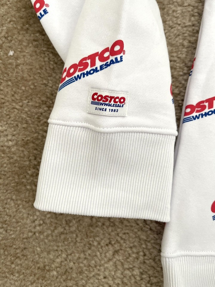 New Costco Wholesale Hoodie White All Over Logo Print sweater kirkland ...