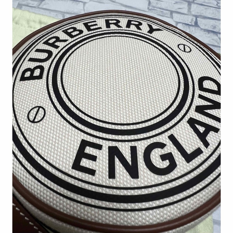 BURBERRY Leather Shoulder Bag Beige Mini Circle Logo Chic Vintage ...