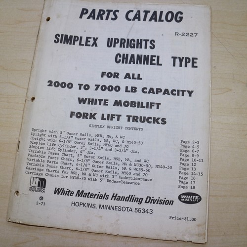 WHITE Mobilift Forklift Simplex Upright Parts Manual book catalog list ...