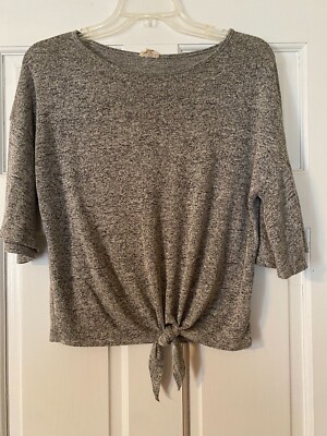 ANTHROPOLOGIE CAUTION TO THE WIND Top Grey Heather Knot Front Tee Women ...