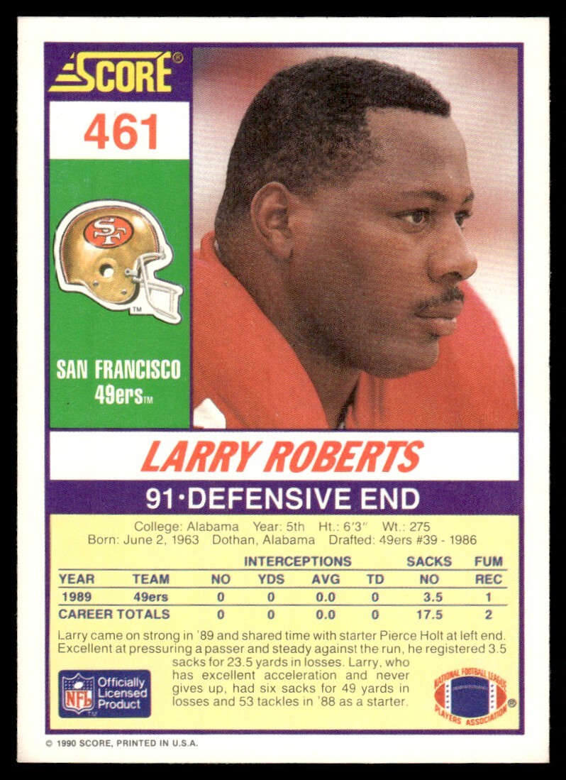 1990 Score Larry Roberts San Francisco 49ers #461 | eBay