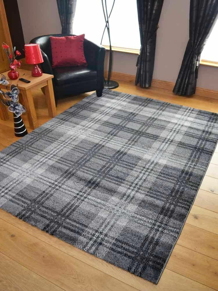 Grey Black Tartan Rug Runner Check Mat Plaid Rug Living Room Hallway ...