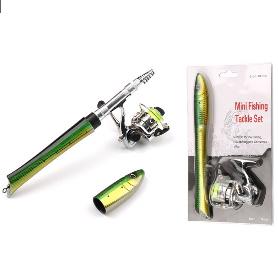 Portable Fish Shaped Fishing Rod Reel Combo Reusable Telescopic Mini ...