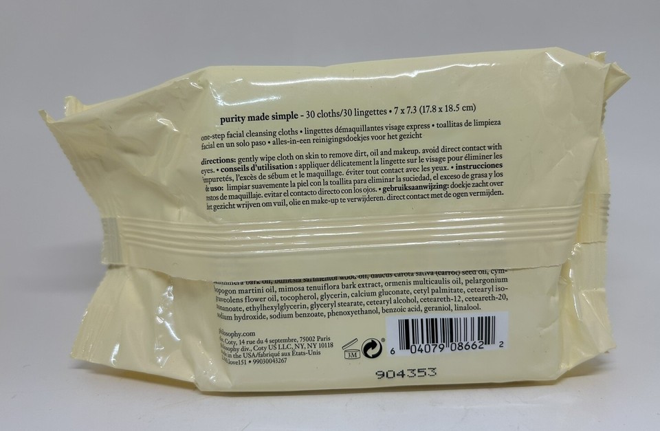 Philosophy Purity Made Simple One Step Facial Cleansing Cloths Wipes 30 ...