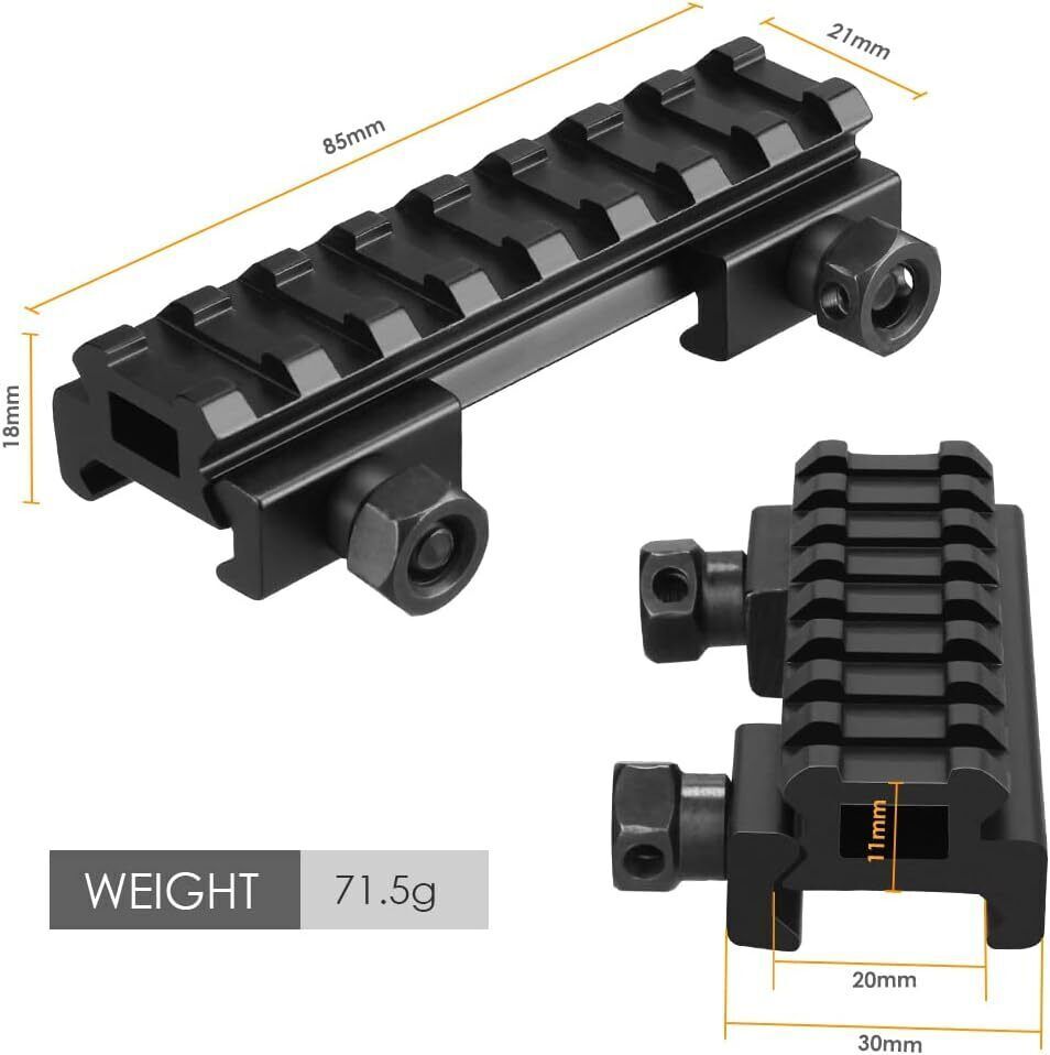 0.5" Picatinny Rail Riser Mount 8 Slots/ See Through 1" 3 Slot Scope ...