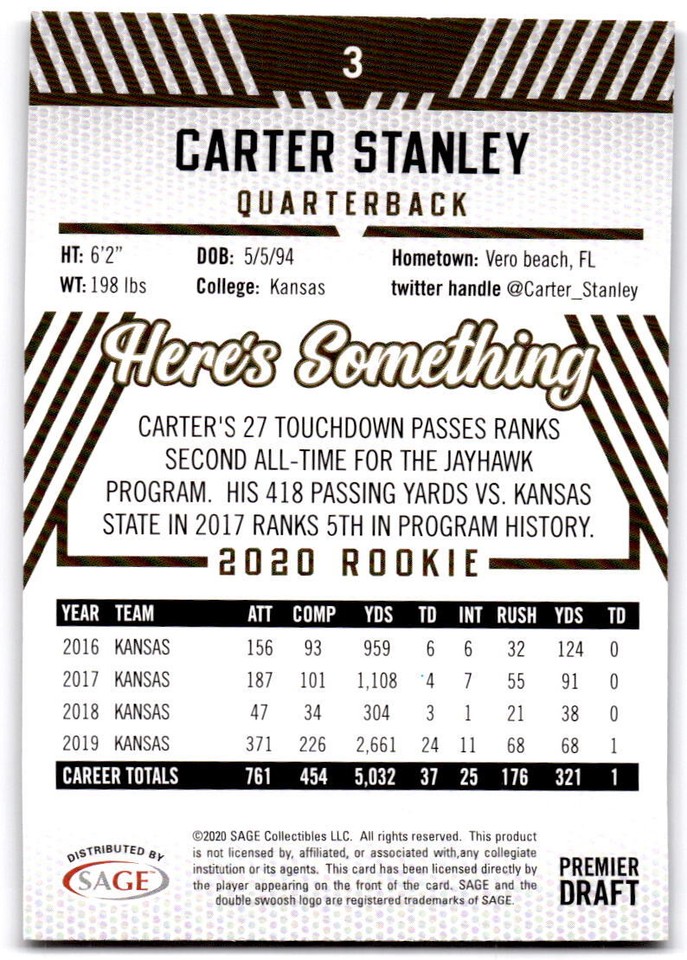 2020 SAGE HIT #3 Carter Stanley Near mint or better | eBay