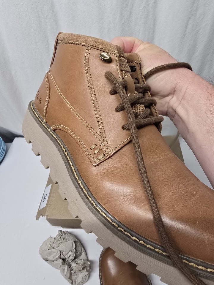 CLARKS COLLECTION Mens Brown Barnes Mid Toe Wedge Leather Boots Shoes ...