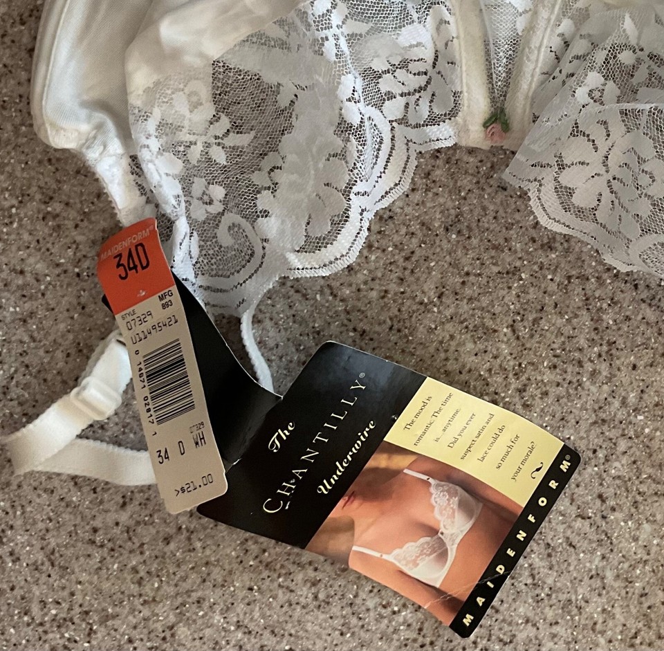 Vtg Chantilly by Maidenform Unlined Underwire Bra Satin Lace 7329 Sz ...