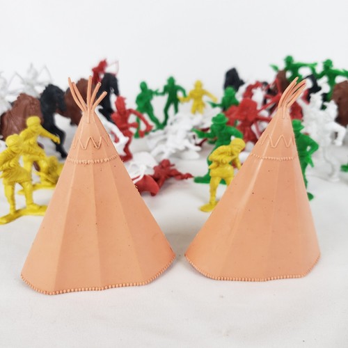 Vintage Plastic Cowboys & Indians Lot HONG KONG Horses Teepees Great ...