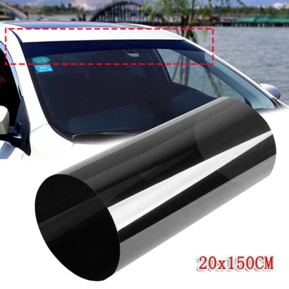 GLOSS BLACK WINDSCREEN SUN SHADE VISOR FILM STRIP STICKERS 20CM*150CM ...