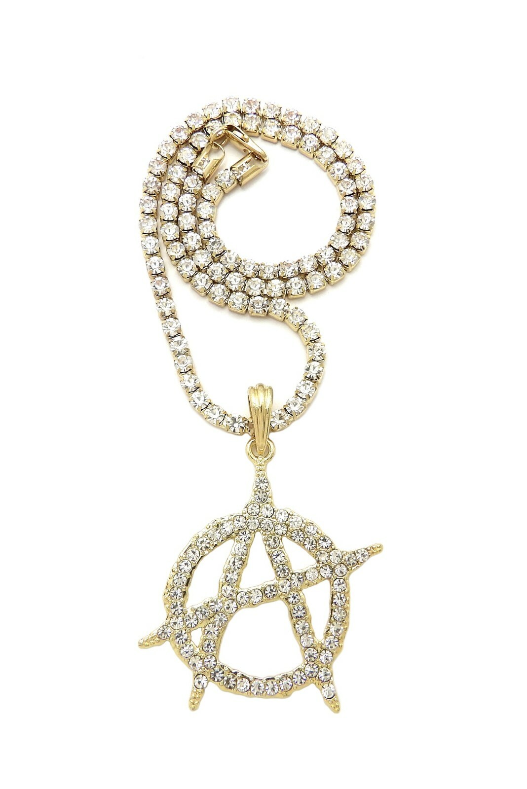 New Iced Anarchy Pendant 16",18",20" Rhinestone Chain Hip Hop Necklace ...