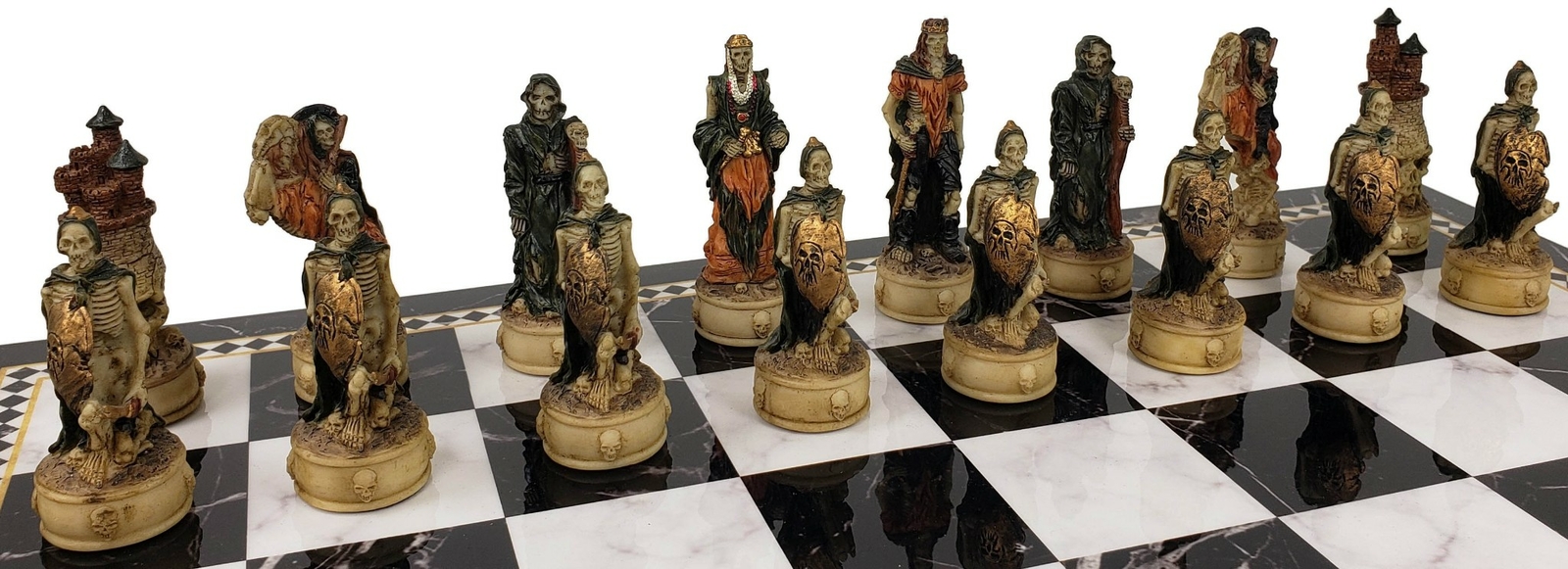 Skeleton Slayer Gothic Skull Chess Set W/ 17" Black Faux Marble Storage ...