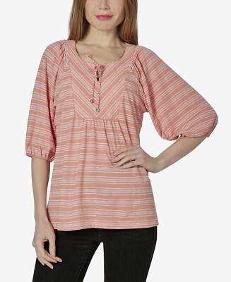 /LX018/ Adrienne Vittadini Y-Neck Textured Peasant Knit Top Coral Sz XL ...