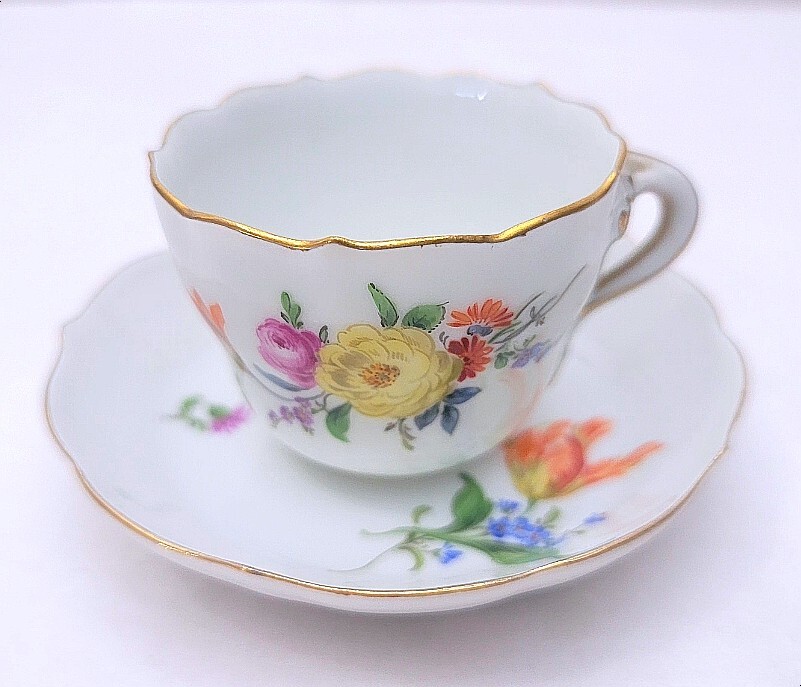 Meissen Crossed Swords Floral Bouquet Espresso Demitasse Cup & Saucer ...
