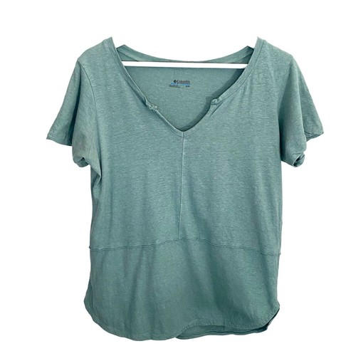 Columbia Hemp Short Sleeve Tee Scoop-neck Rounded Split Hem Sage Green ...