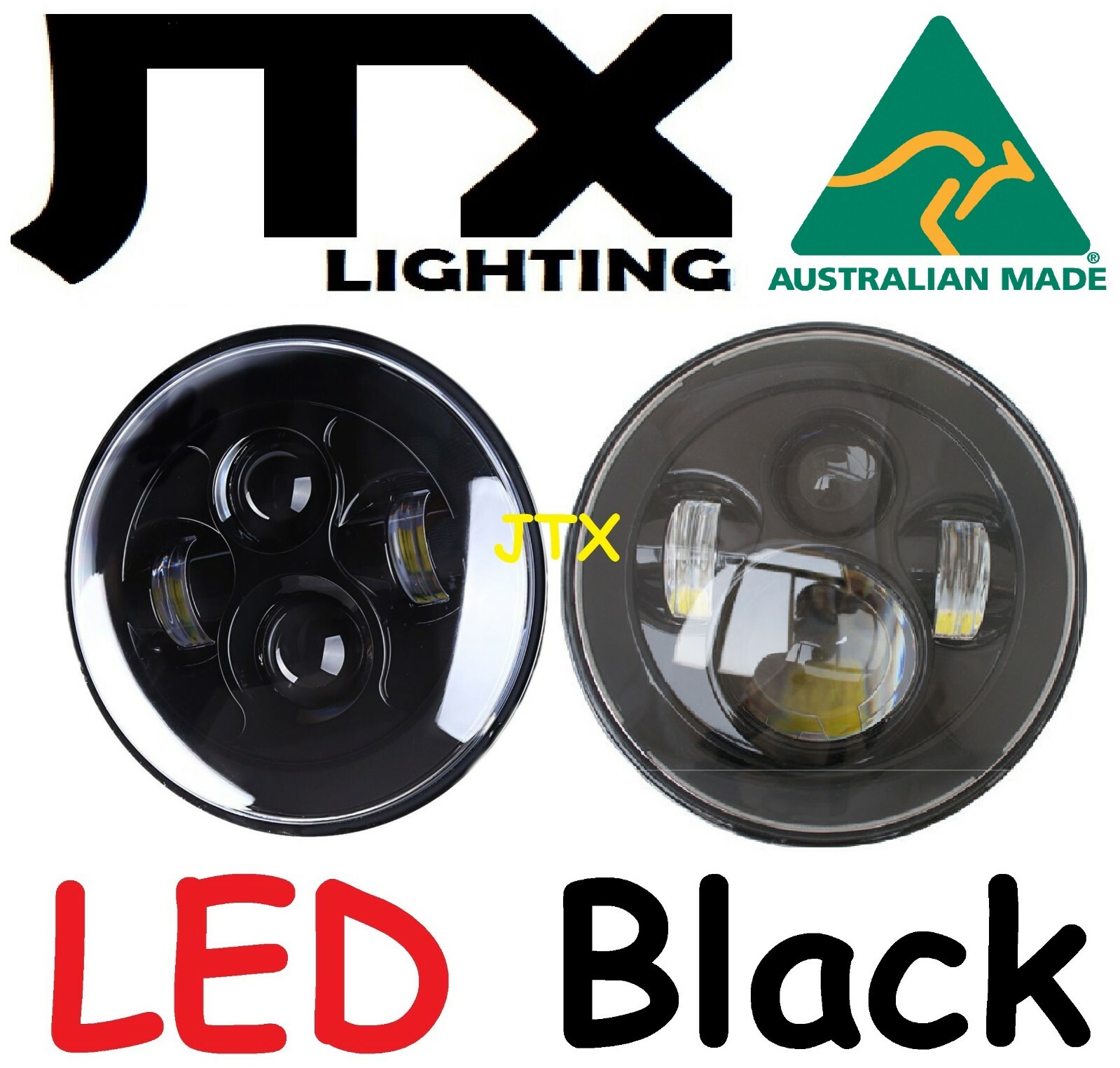 JTX 7" LED Headlights Plain Black without Halo MG MGA MGB Midget GT | eBay