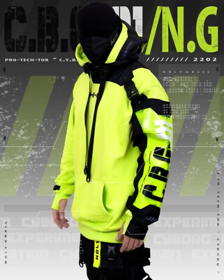 Men's Techwear Green Jacket Rugged fleece Pullover Hoodie Holygrail C.B ...
