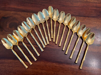 18 VINERS OF SHEFFIELD GOLD CANE BAMBOO VS, ELECTROPLATED TEASPOONS VTG ...