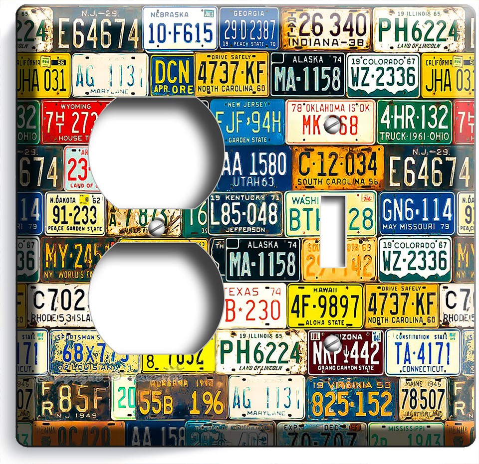 VINTAGE RUSTIC CAR PLATES LIGHT SWITCH OUTLET WALL PLATES GARAGE MAN ...