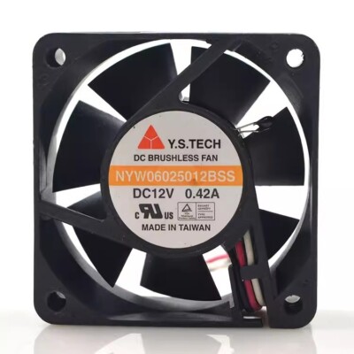 Y.S.TECH NYW06025012BSS 6025 12V 0.42A 6CM 3-Wire Dual Ball Cooling Fan ...