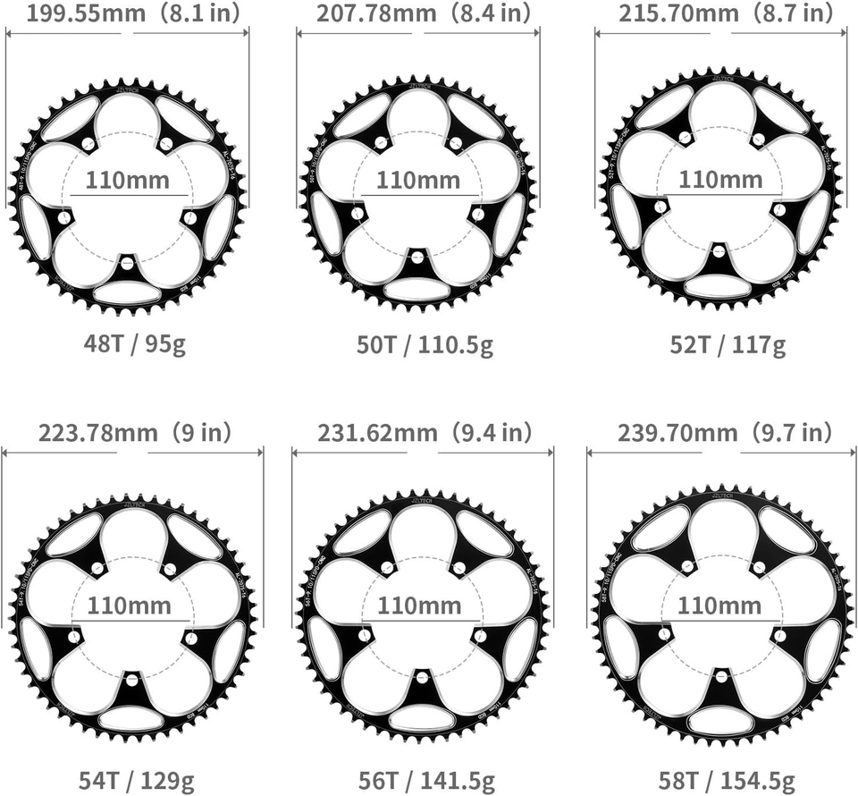 110 BCD Bike Chainring: 36T 38T 40T 42T 44T 46T 48T 50T 52T 54T 56T 58T ...