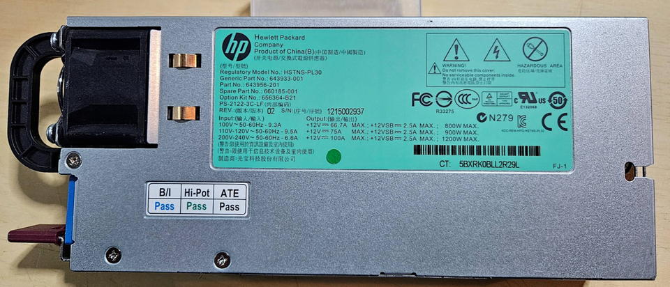 HP 1200W Platinum Plus 656364-B21 660185-001 643933-001 643956-101 ...