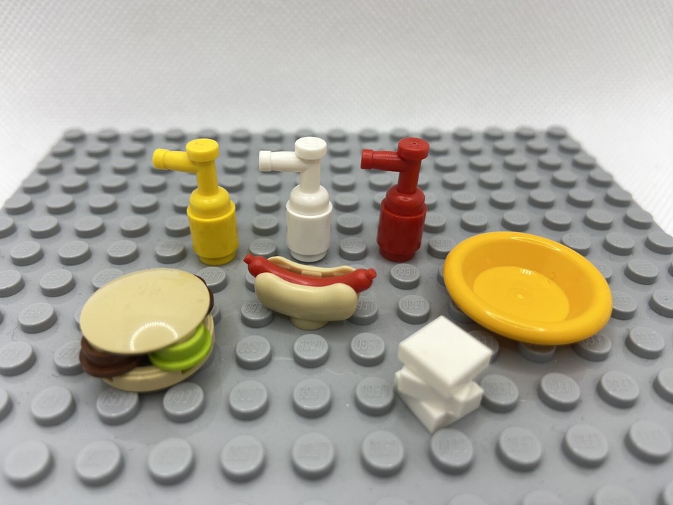 LEGO Minifigure Food Accessory Lot- Hot Dog, Burger, Ketchup Mustard ...