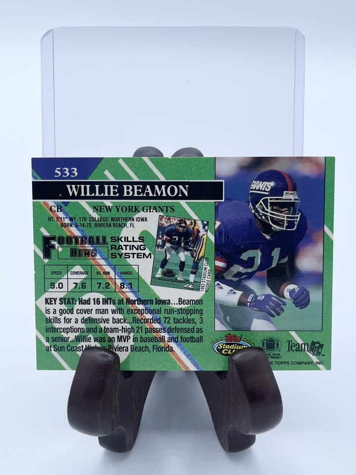 1993 Topps Stadium Club Willie Beamon Rookie Members Only #533 New York ...
