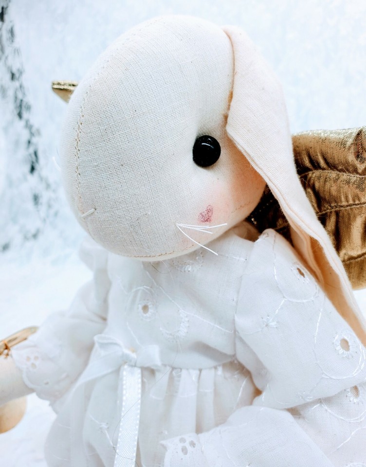 Christmas Easter BUNNY Rabbit Angel French Horn Plush Primitive Cloth ...