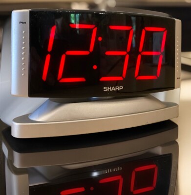 Sharp LED Digital Alarm Clock - Silver - Swivel Base - Large Red ...