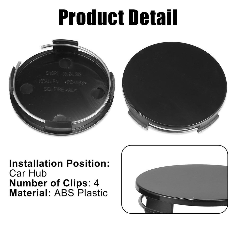 Universal 65mm Dia 4 Clips Auto Wheel Tyre Center Hub Caps Cover Black ...