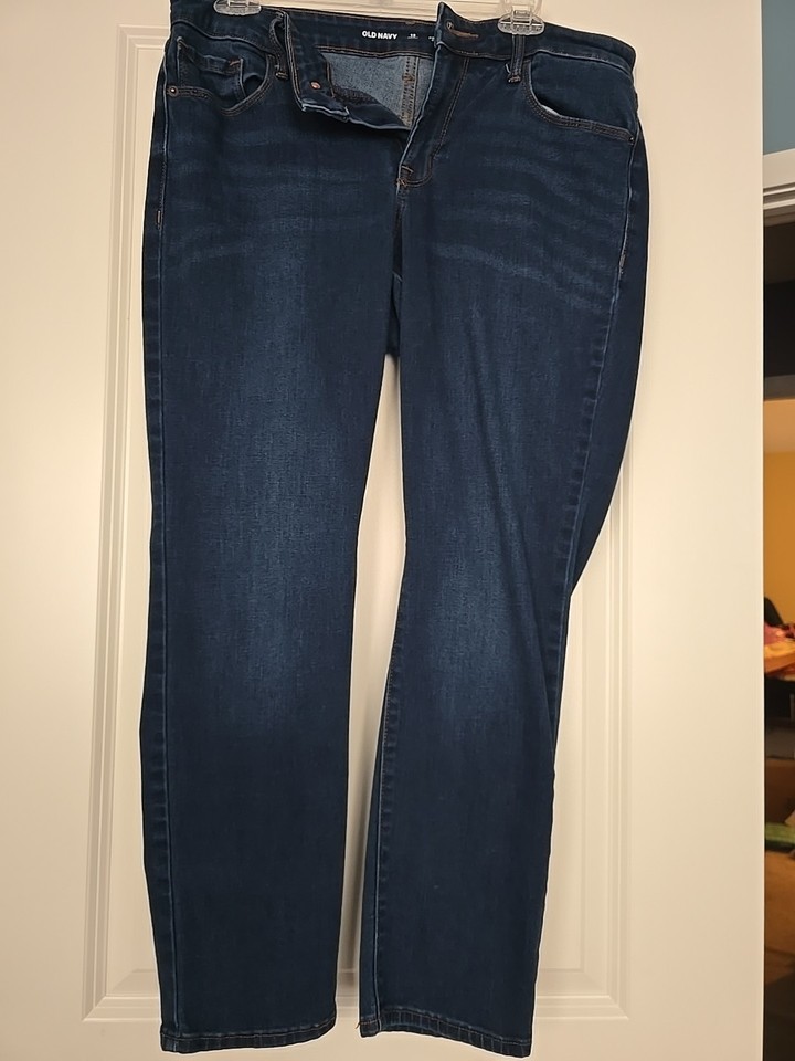 Old Navy Denim Mid-rise Power Slim Straight Size 12 Short Dark Blue ...