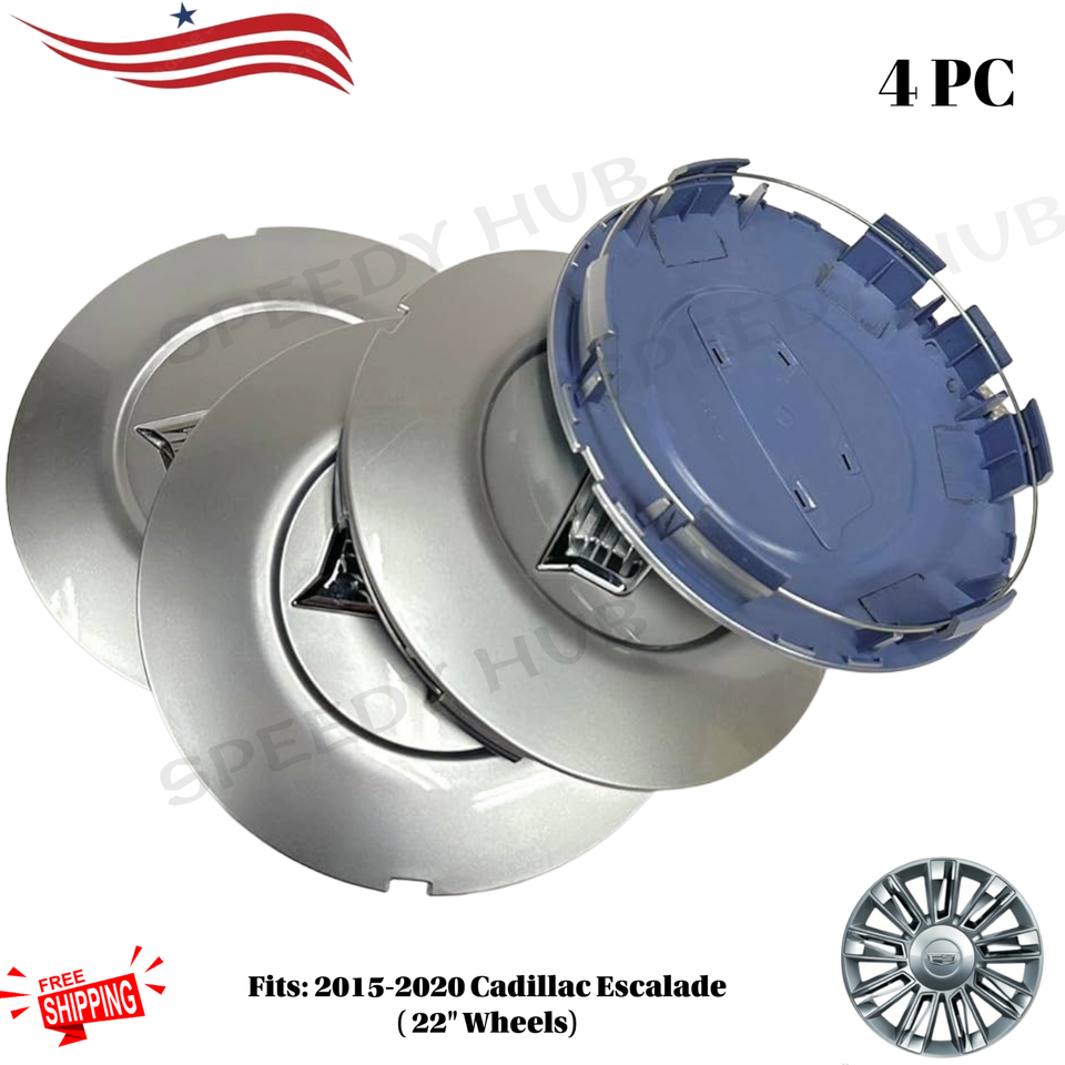 4PC CADILLAC ESCALADE PLATINUM WHEEL CENTER CAP 2015-2020 SILVER FINISH ...