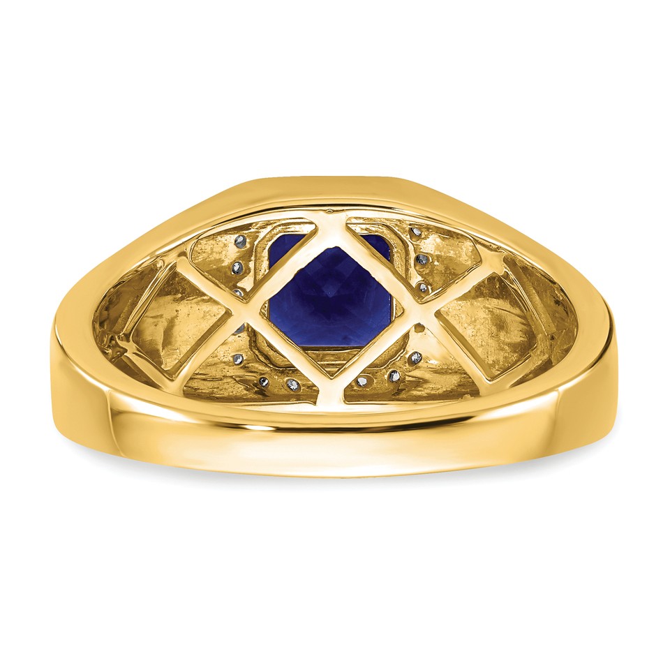 Lex & Lu 14k Yellow Gold Created Sapphire & Diamond Men's Ring LAL4806 ...